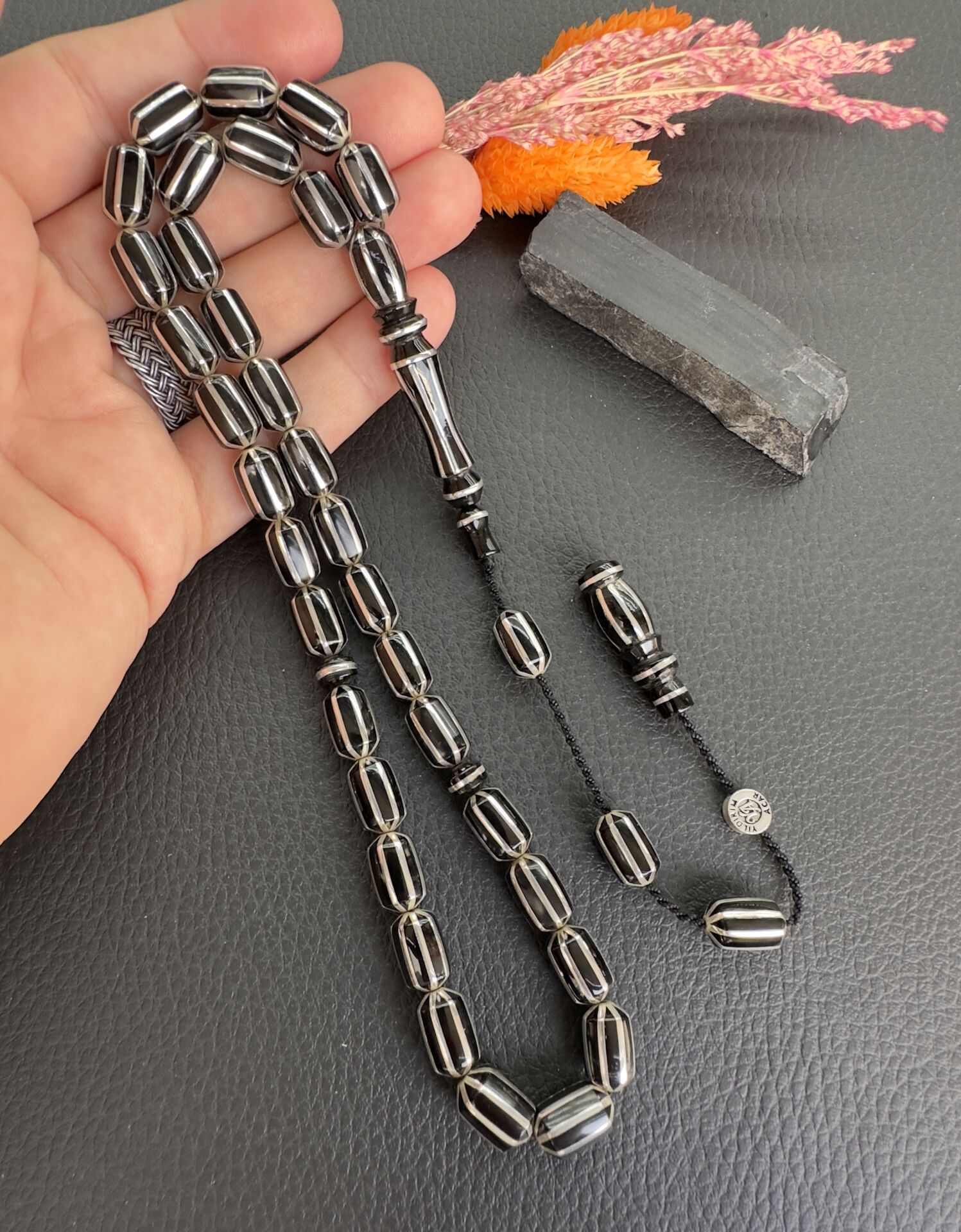 Kapsül Model Yarma Gümüş İşleme Oltu Tesbih - Oltu Tesbihler