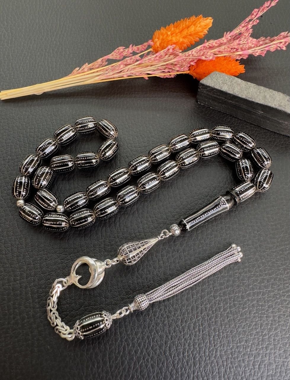 Yarma Nokta Model Gümüş İşleme Oltu Tesbih - Oltu Tesbihler