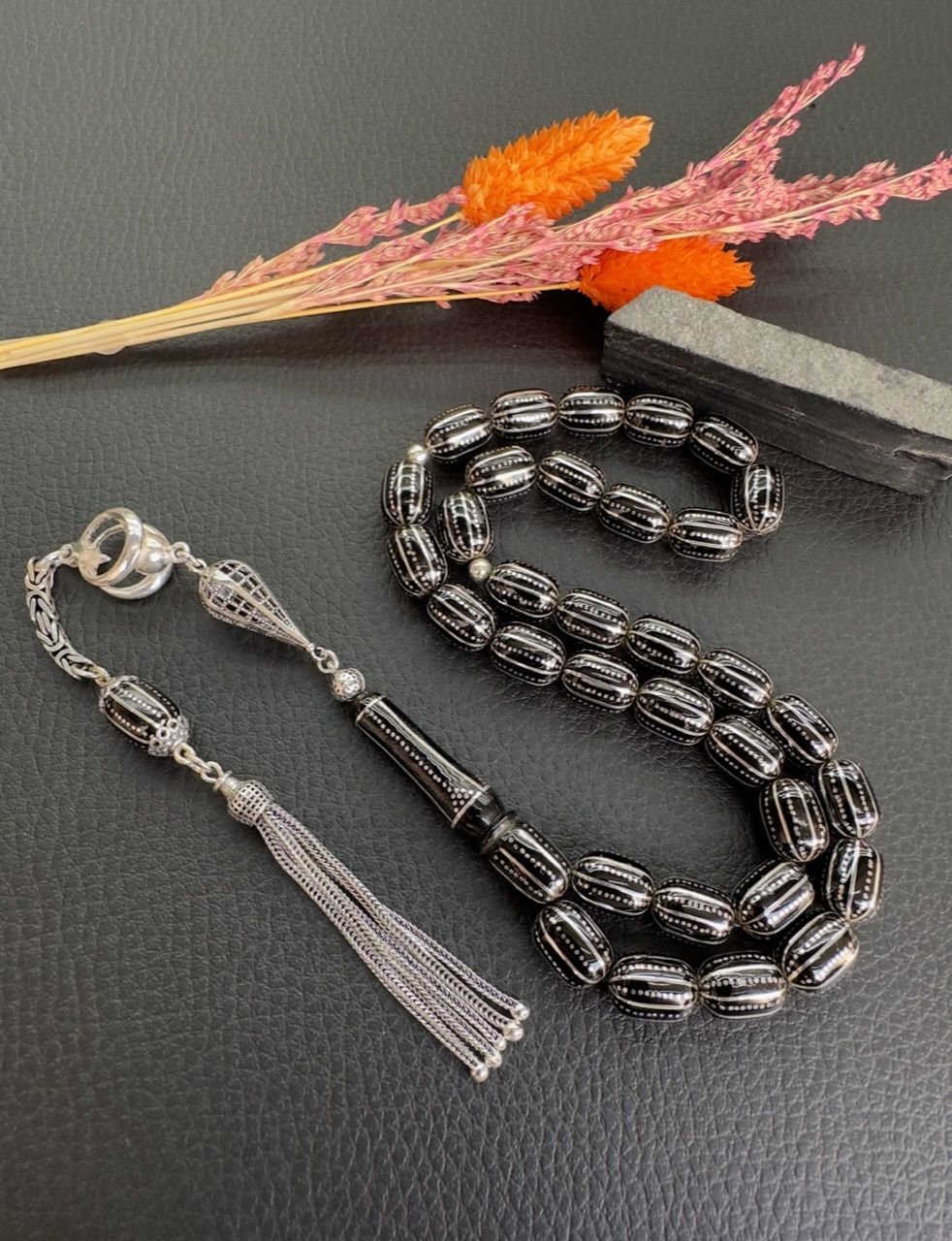 Yarma Nokta Model Gümüş İşleme Oltu Tesbih - Oltu Tesbihler