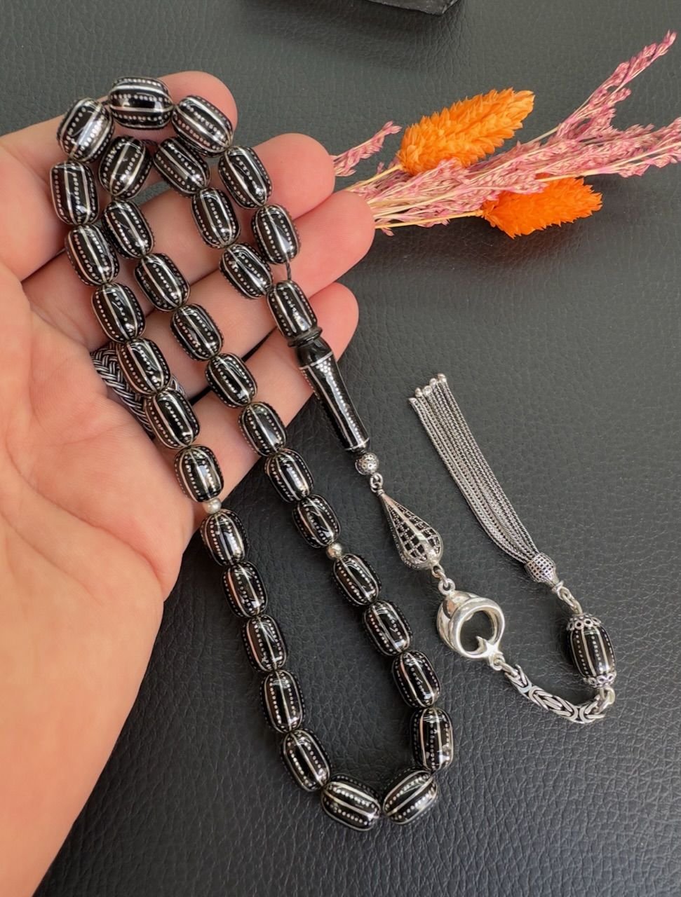 Yarma Nokta Model Gümüş İşleme Oltu Tesbih - Oltu Tesbihler