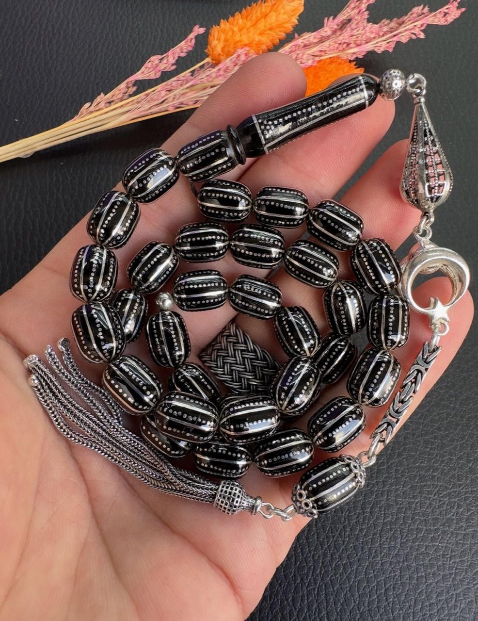 Yarma Nokta Model Gümüş İşleme Oltu Tesbih - Oltu Tesbihler