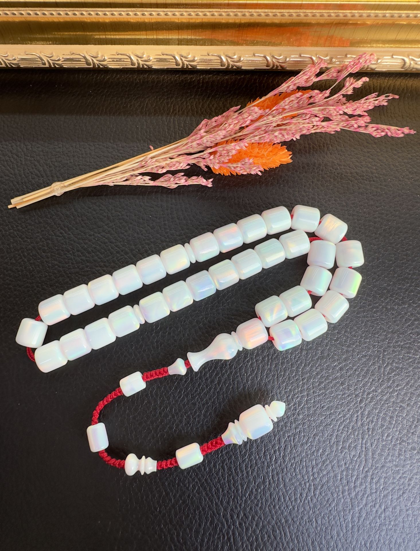 Basık Model Beyaz Renk Opal Tesbih - Opal