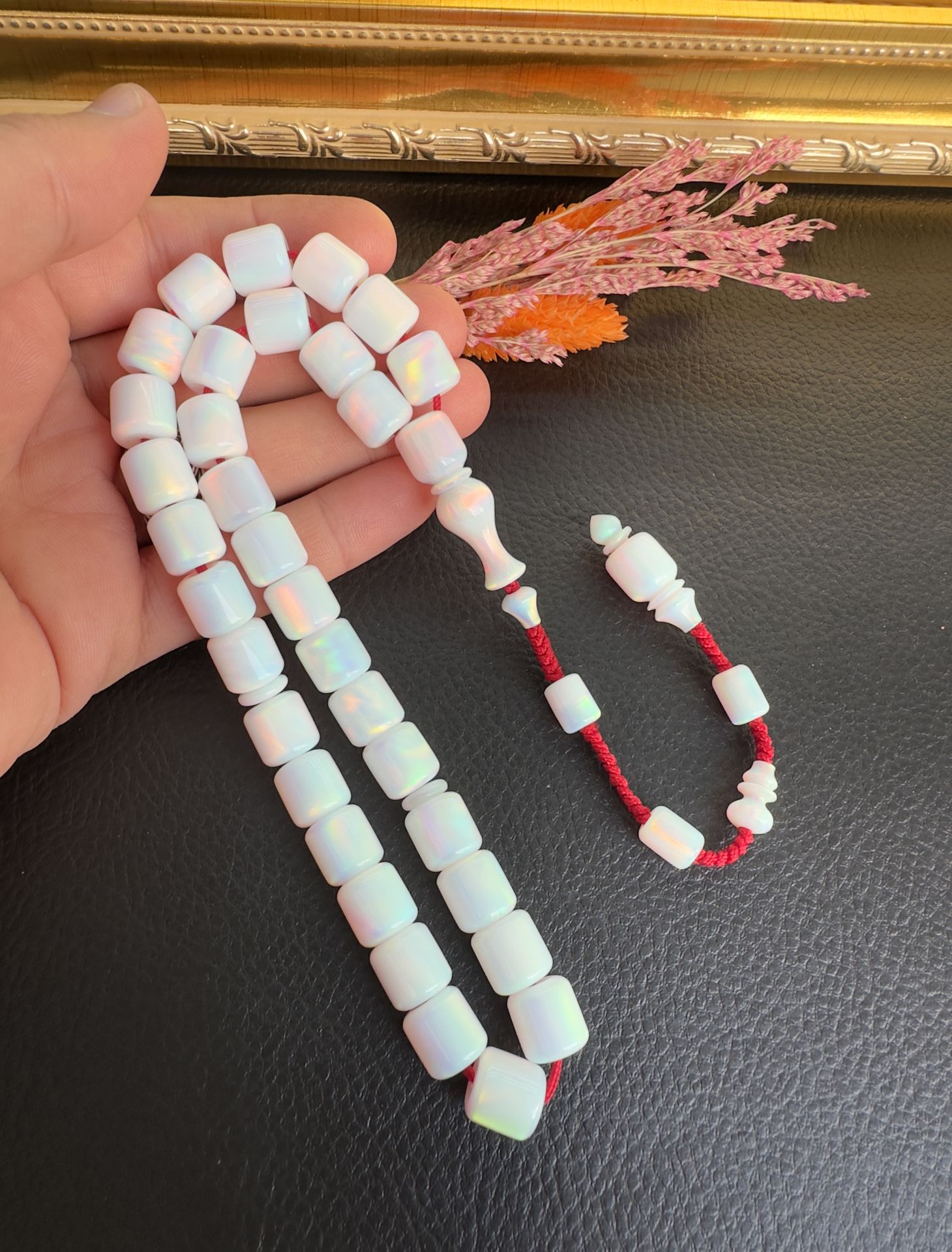 Basık Model Beyaz Renk Opal Tesbih - Opal