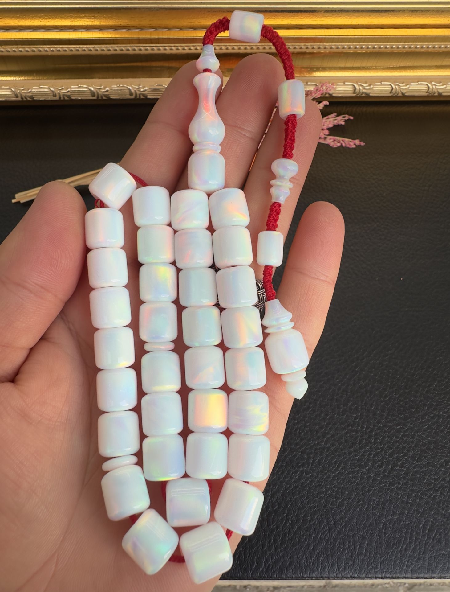 Basık Model Beyaz Renk Opal Tesbih - Opal