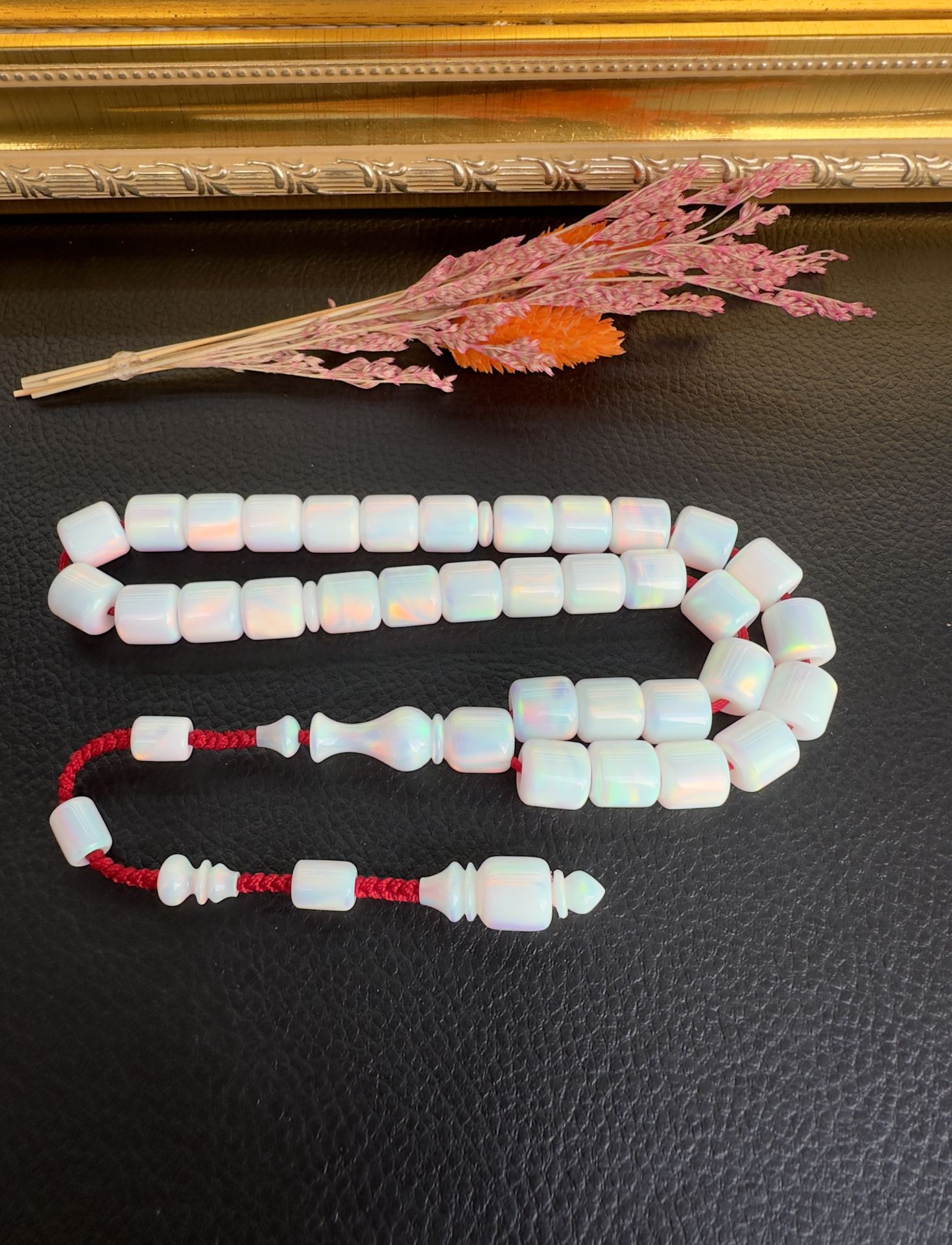 Basık Model Beyaz Renk Opal Tesbih - Opal