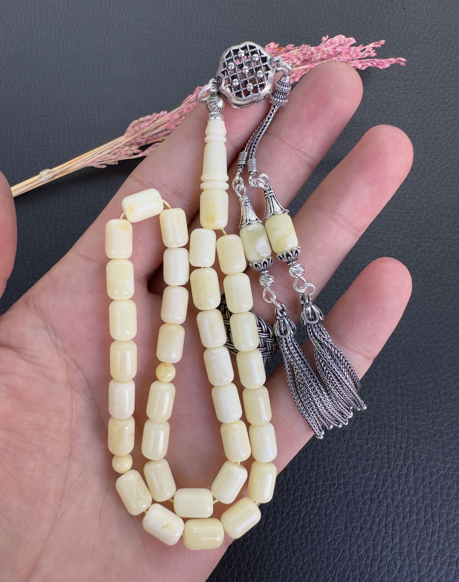 Kapsül Model Beyaz Renk Damla Kehribar Tesbih - Damla Kehribarlar