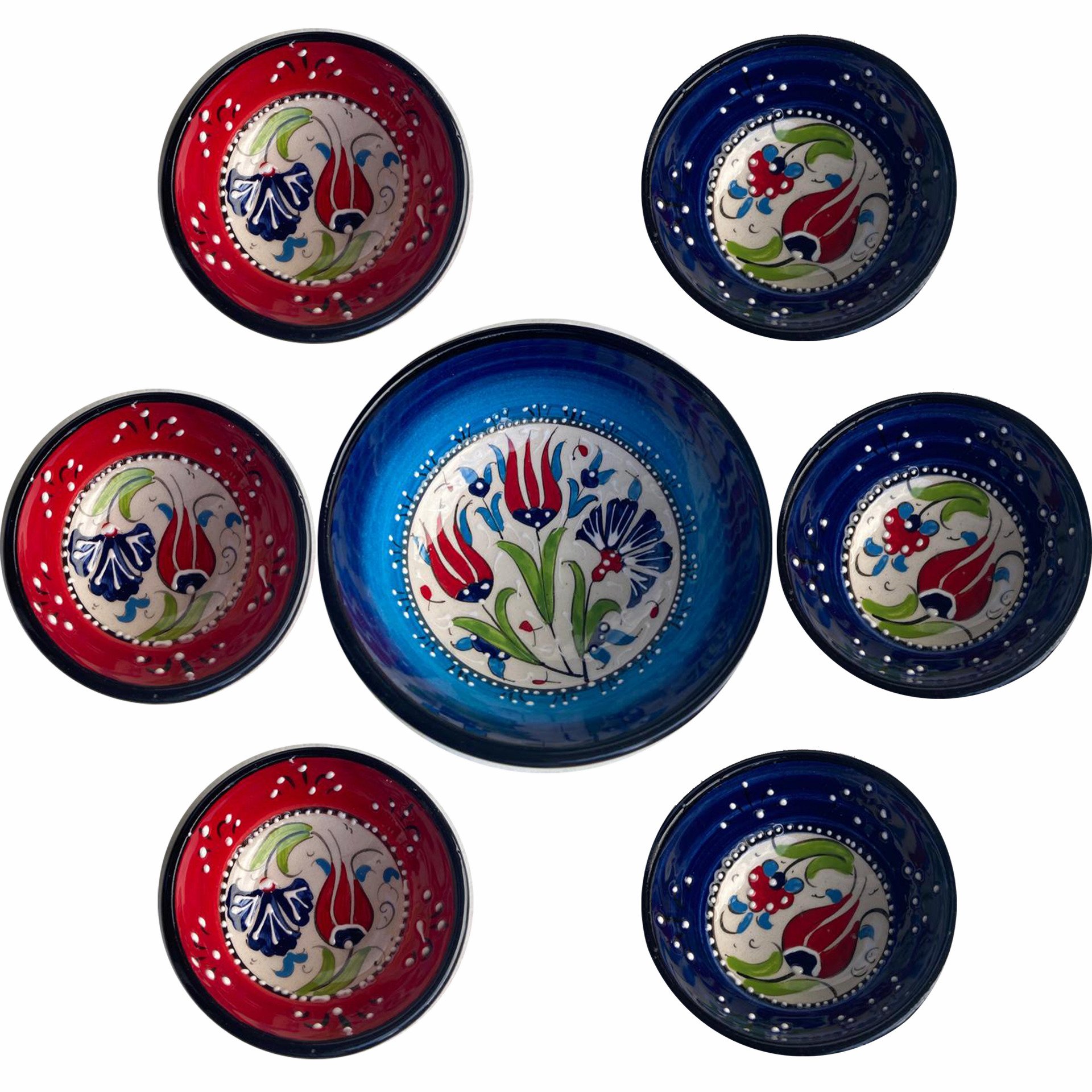 Oğuz Çini Çerezlik Seti 6 tane El Dekoru 8*3,5 cm Seramik Kase 1 tane13 ...