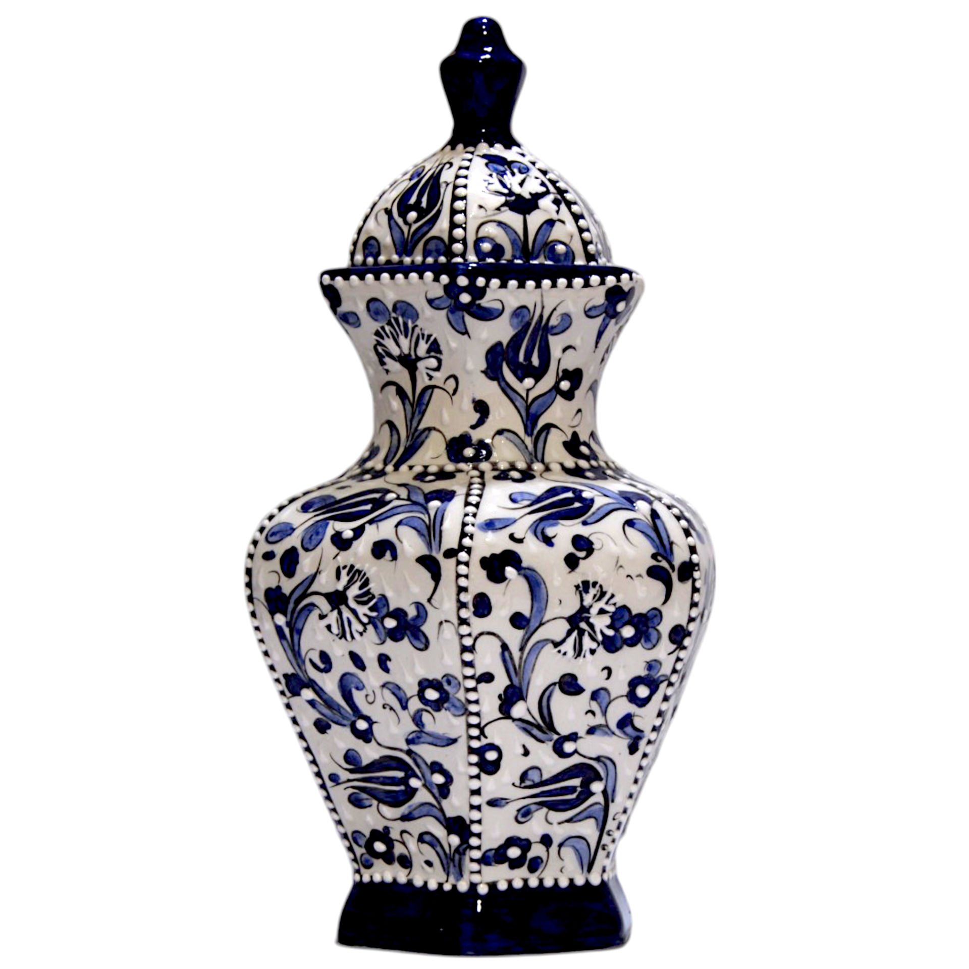 Oğuz Çini Oğuz Çini Dekoratif Şık Modern Seramik Altıgen Küp Mavi Beyaz ...