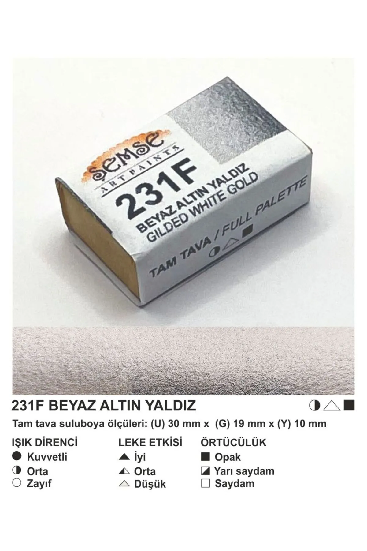 ŞemseArt No: 231F Beyaz Altın Yaldız Tam Tava Suluboya-SULU BOYALAR-