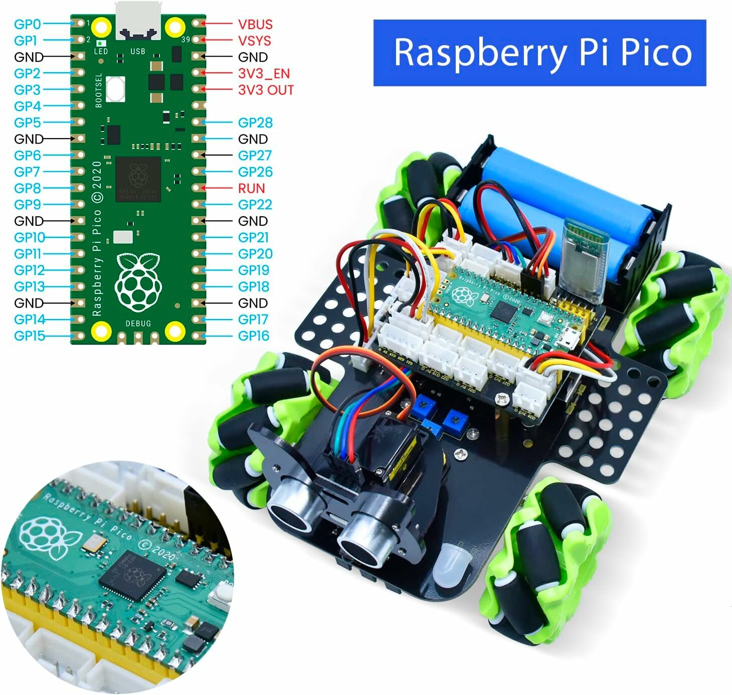 KEYESTUDIO 4WD Mecanum PICO Robot Araba - Raspberry Pi Pico Dahil KEYESTUDIO 4WD Mecanum PICO Robot Araba - Raspberry Pi Pico Dahil