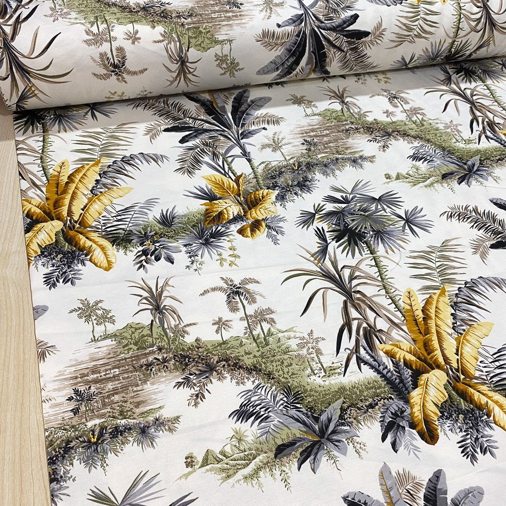 Floral Sarı Panama Keteni - Kumaş Marketi