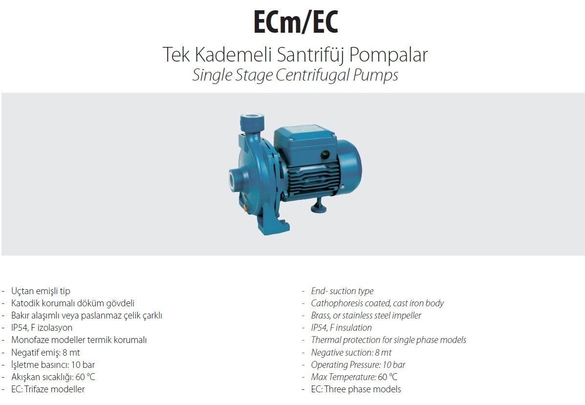 AQUASTRONG, Aquastrong ECm 230 C 3kW 220V Tek Kademeli Santrifüj Pompa, Aquastrong ECm 230 C 3kW ...