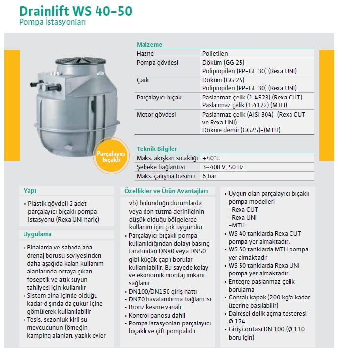 WİLO, Wilo DrainLift WS, 40D/Rexa CUT GI 03.26/S-T, 2x1.5kW, 380V, Çift ...