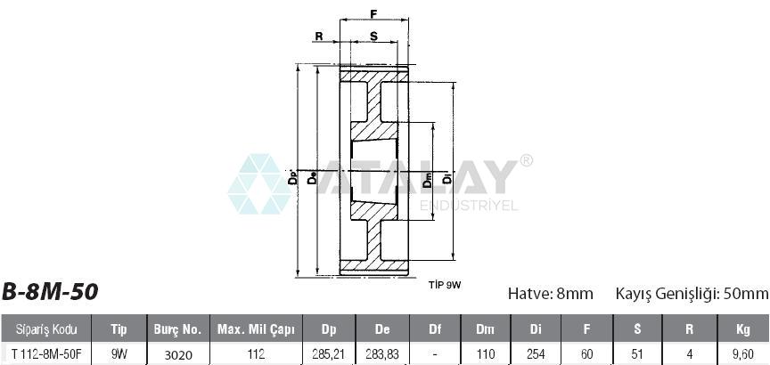 Atalay Endüstriyel | Burçlu Triger Kasnak B112-8M-50