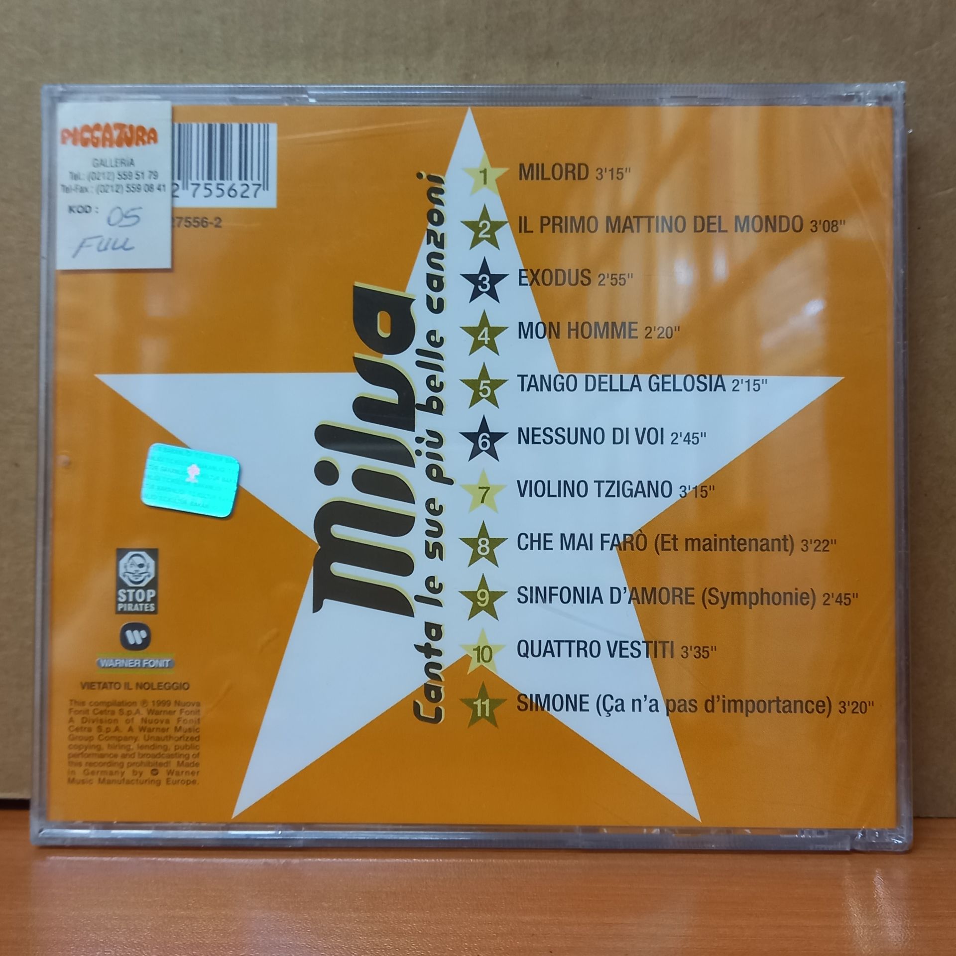 MILVA - CANTA LE SUE PIU BELLE CANZONI (1999) - CD SIFIR MILVA - CANTA LE SUE PIU BELLE CANZONI (1999) - CD SIFIR
