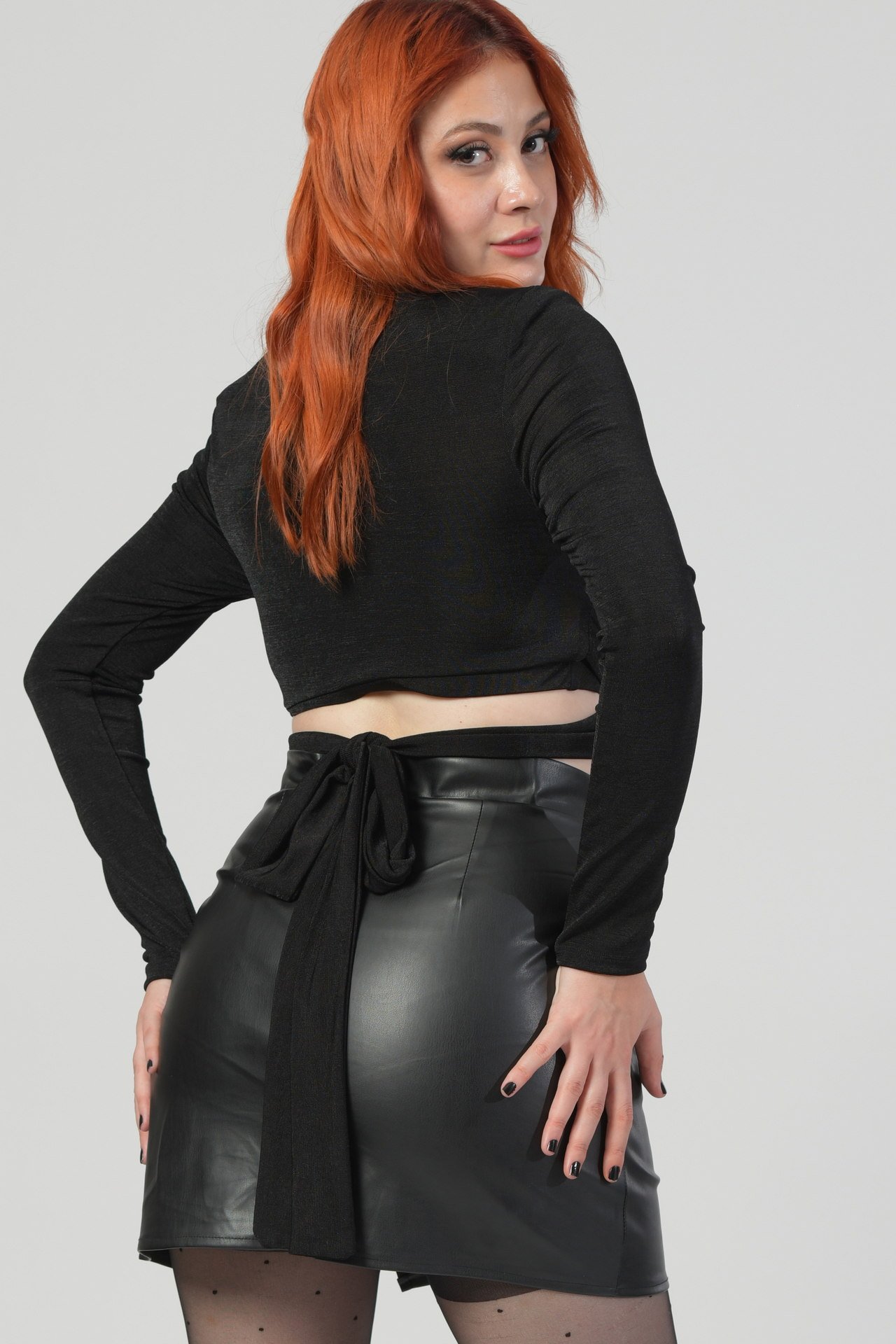 Lefon Jersey Crop Top - Siyah - Kadın Crop Top