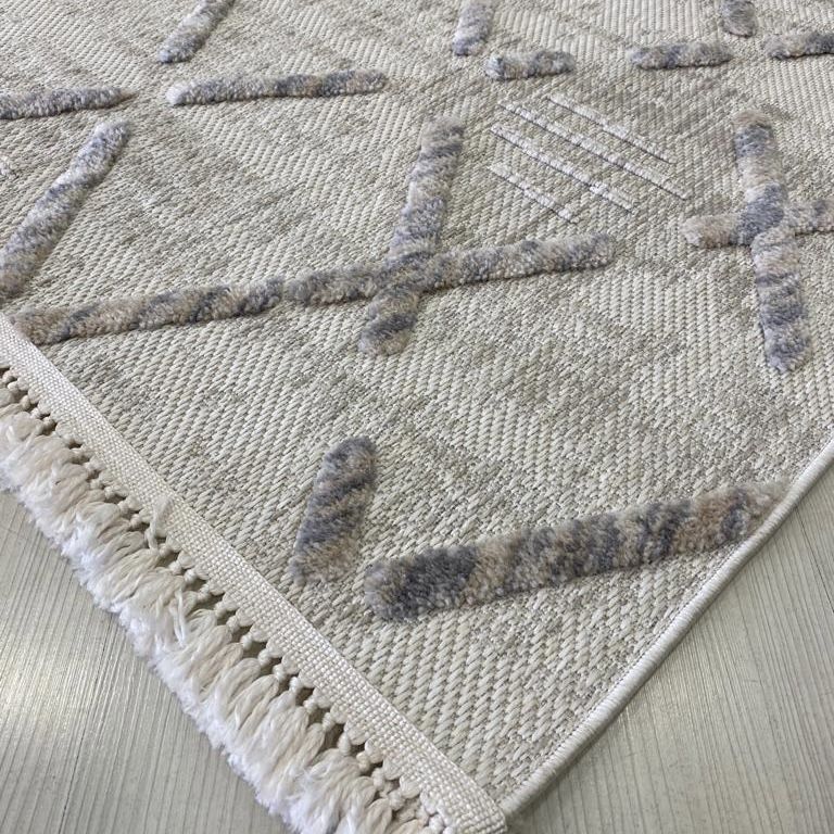 Bukle Koleksiyonu Gri Bej Kesme Halı 0092a | reformhali.com