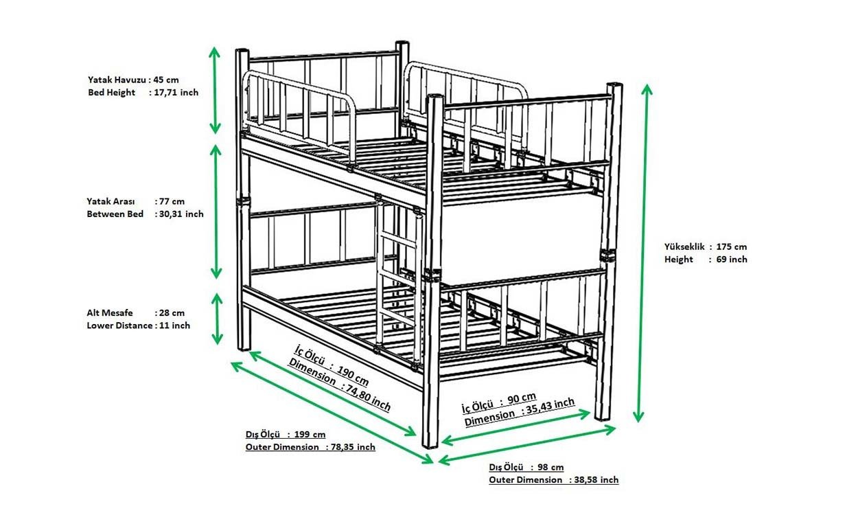 Yurt Ferforje Metal Tek Kişilik Ranza 90*190 cm (Gri) - Mobilyabazari ...