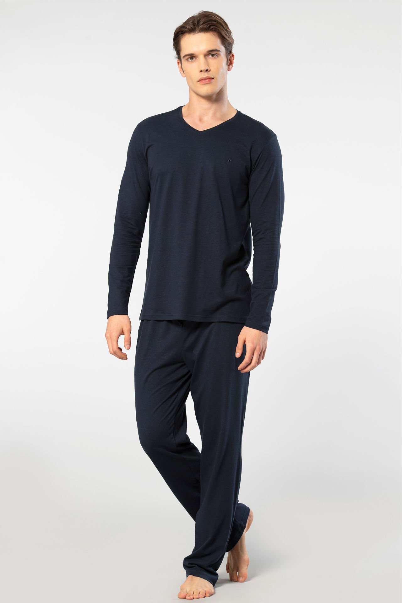 Cacharel Erkek V Yaka Uzun Kollu Modal Pijama Takımı