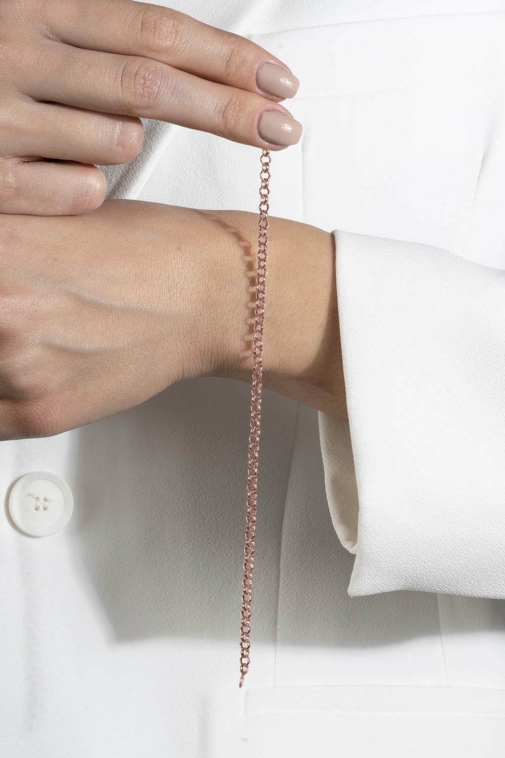 Doch Model Gümüş 3,75 mm Genişlik Bileklik 20 Cm - Rose Rengi | Takıdepo