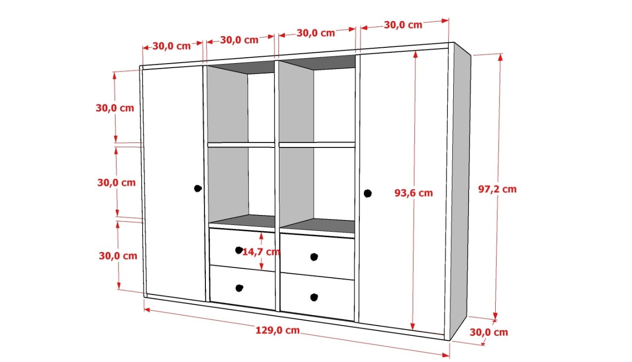 2 Kapakli Çekmeceli Rafli Kitaplik 130 Cm Beyaz KTP-1097-Ç