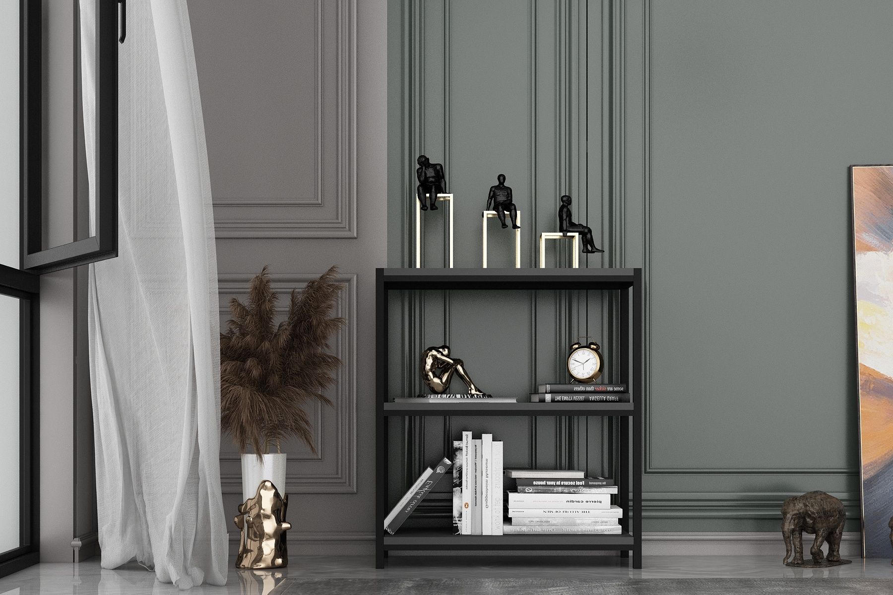 Raflı İki Katlı Metal Kitaplık Antrasit 69 Cm MTL-KTP-1051-A