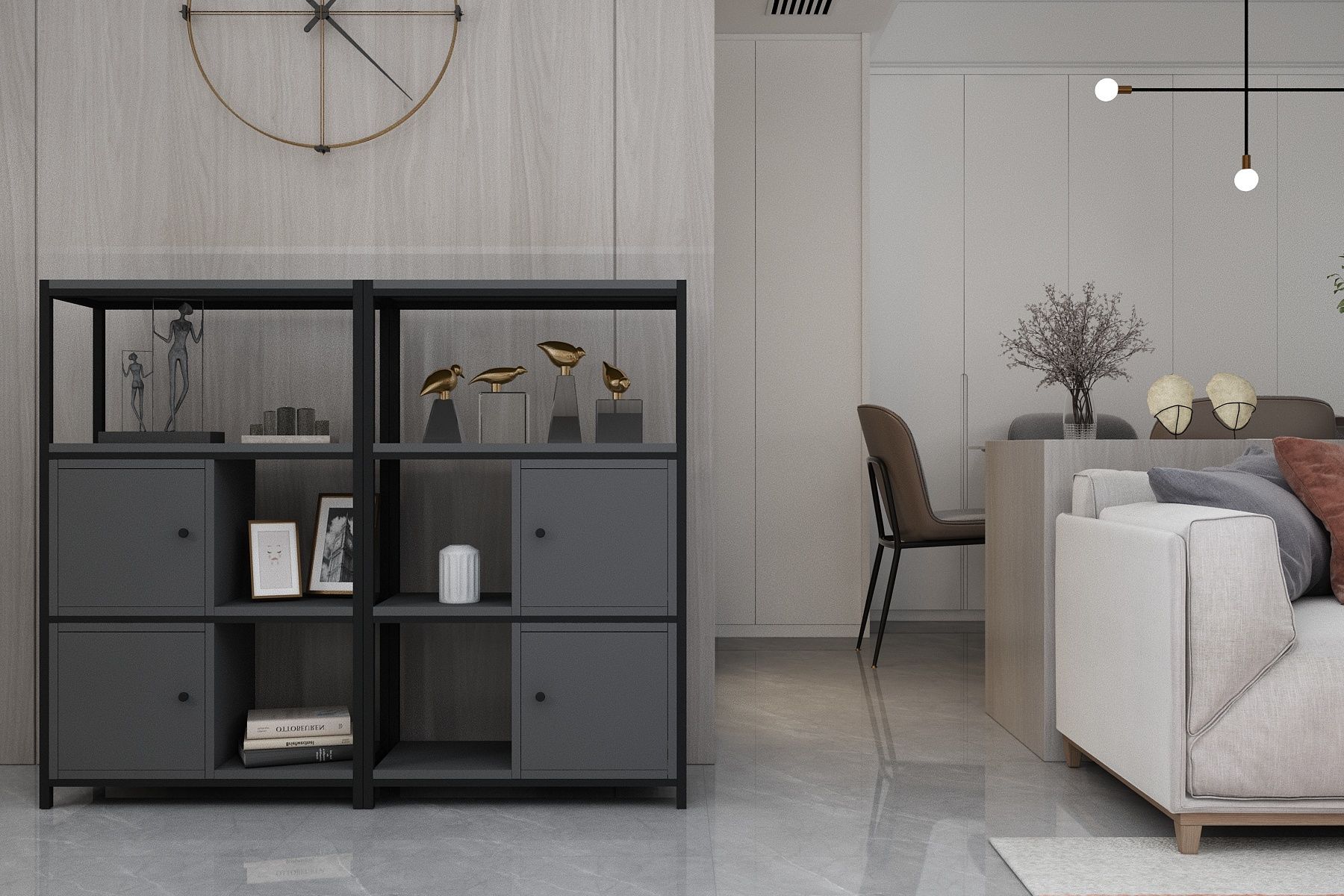 Raflı Üç Katlı Dolaplı Metal Konsol Antrasit 138 Cm MTL-KNS-1026-A