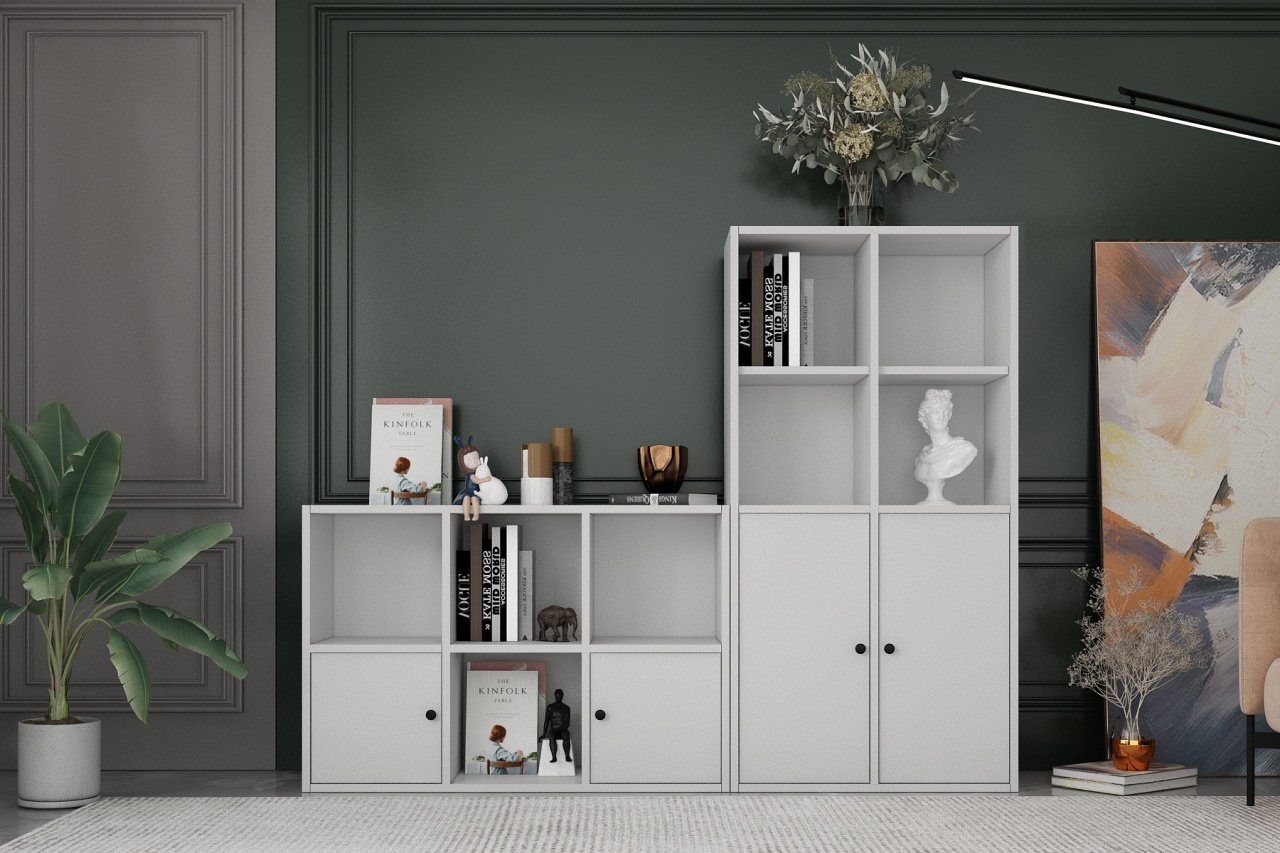 4 Kapakli Rafli Kitaplik 260 Cm Beyaz KTP-1437-Ç