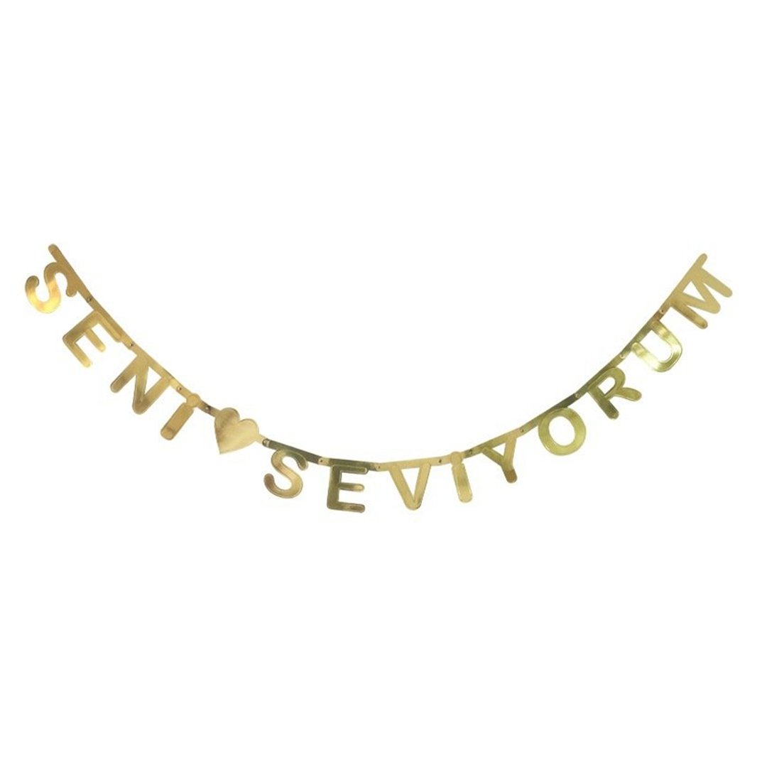 Seni Seviyorum Metalik Gold Banner | İyiki Doğdun Banner Süsler | Parti ...