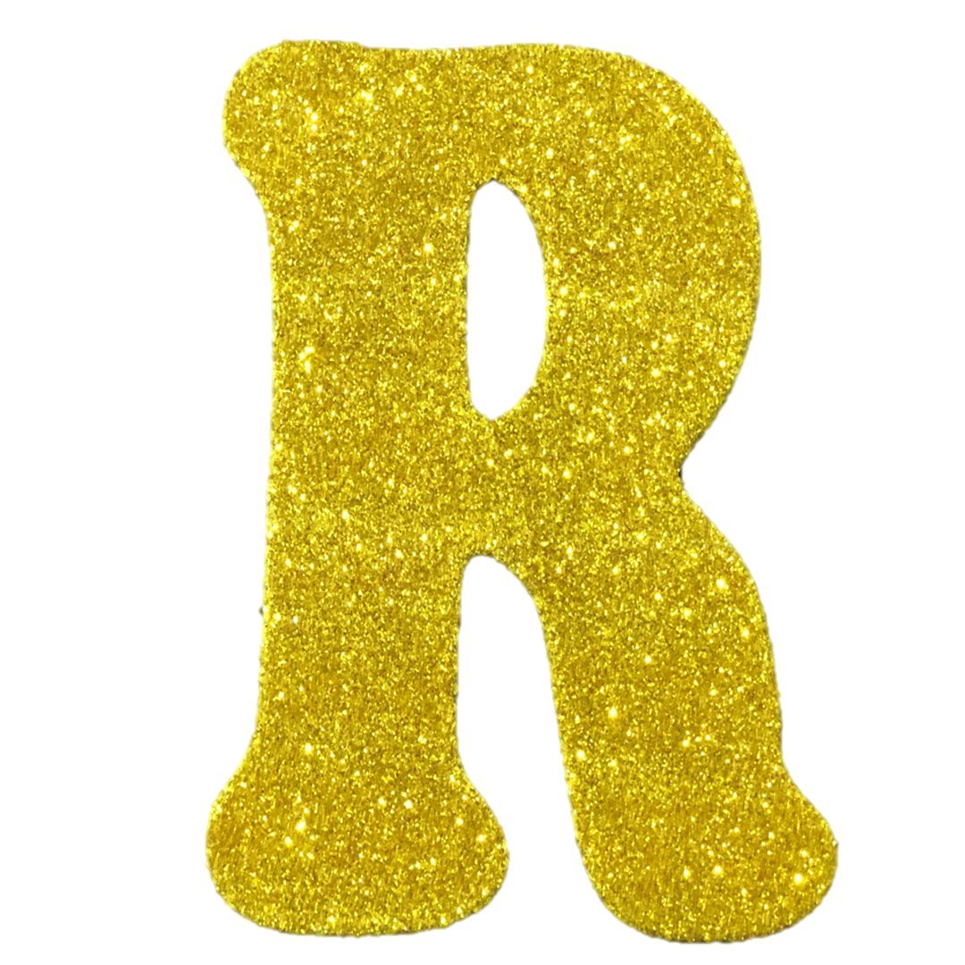 R Harfi Yapışkanlı Sticker Altın Renk Simli Eva Süs | Eva Harf Sticker