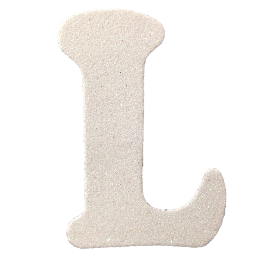 L Harfi Yapışkanlı Sticker Beyaz Renk Simli Eva Süs | Eva Harf Sticker