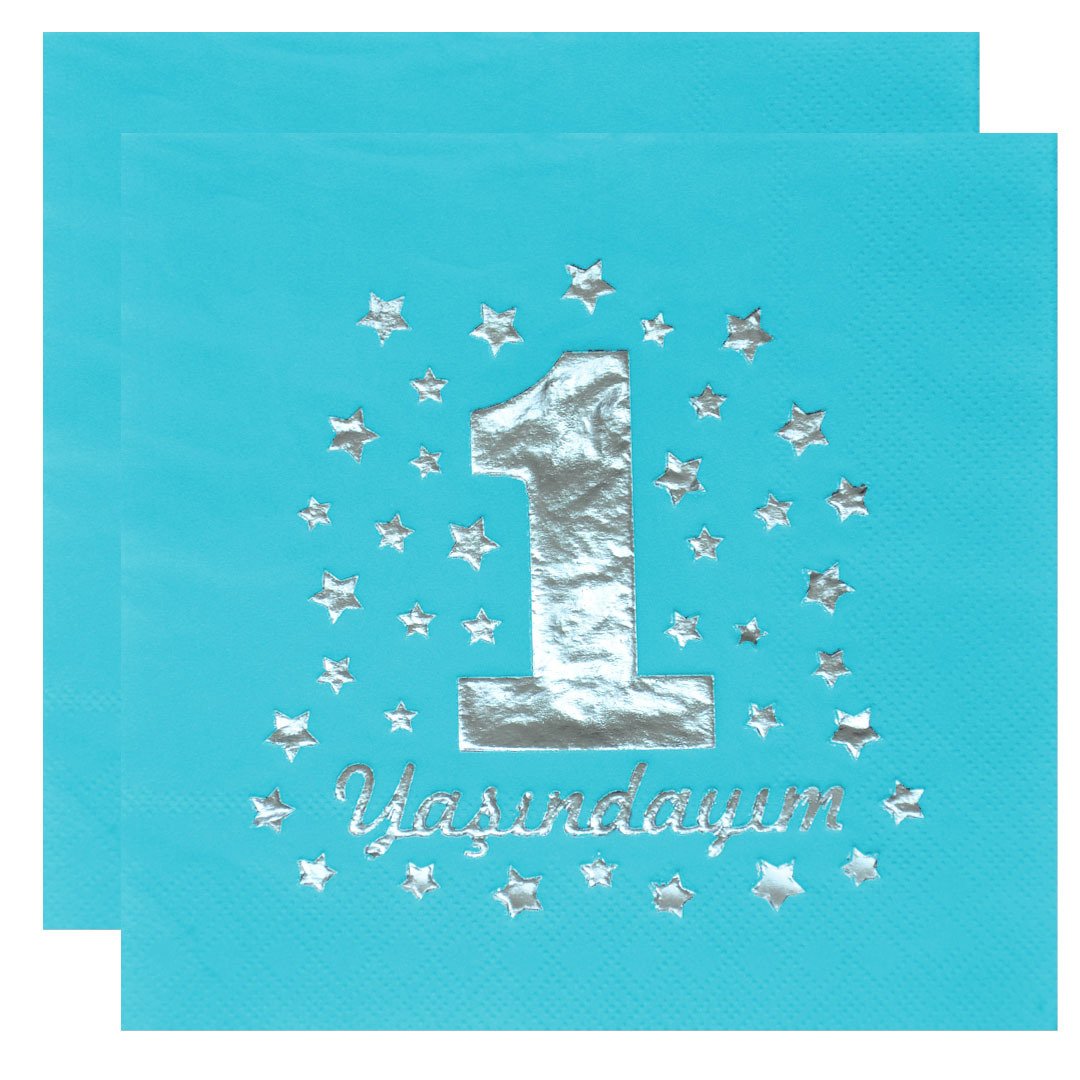 Lüks 1 Yaşındayım Peçete Mavi | Doğum Günü Parti Peçeteleri