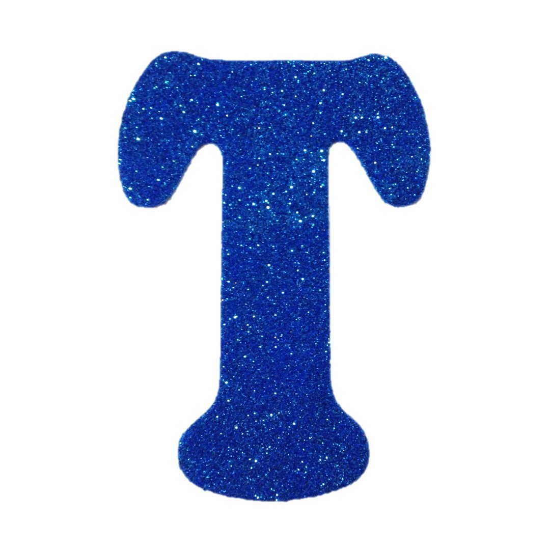 T Harfi Mavi Simli Eva 12 cm | Eva Harf Sticker