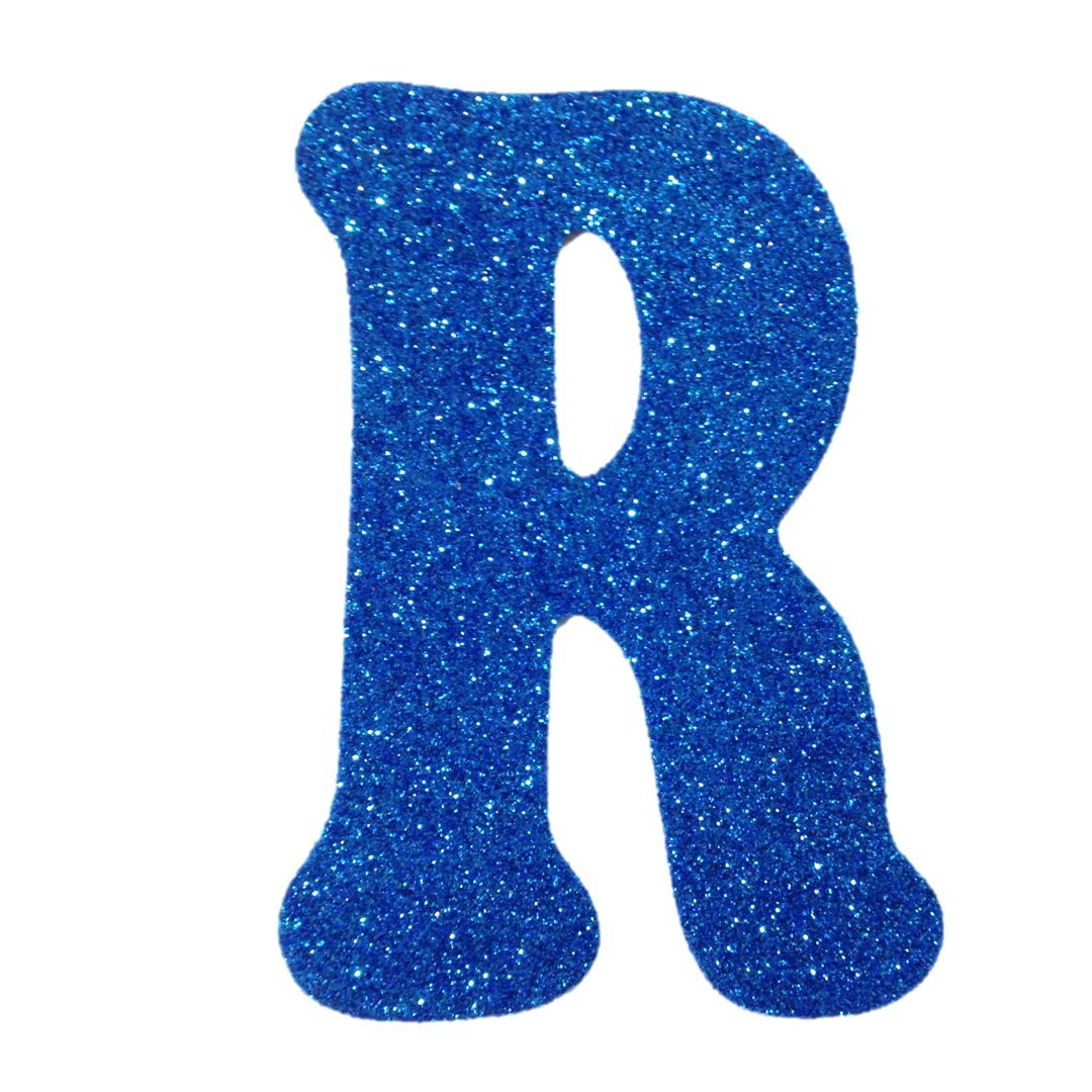 R Harfi Mavi Simli Eva 12 cm | Eva Harf Sticker