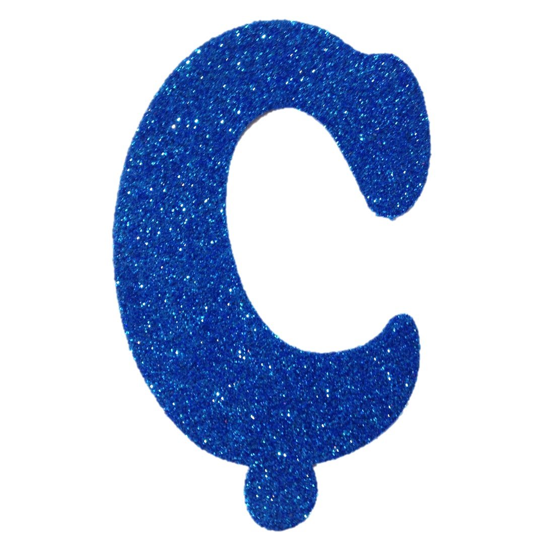 Ç Harfi Mavi Simli Eva 12 cm | Eva Harf Sticker