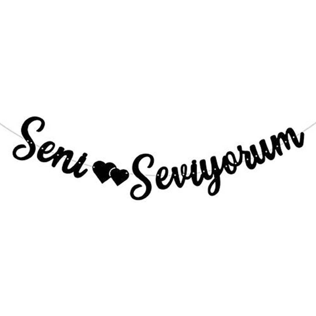 Seni Seviyorum Siyah Kaligrafi Banner | İyiki Doğdun Banner Süsler ...