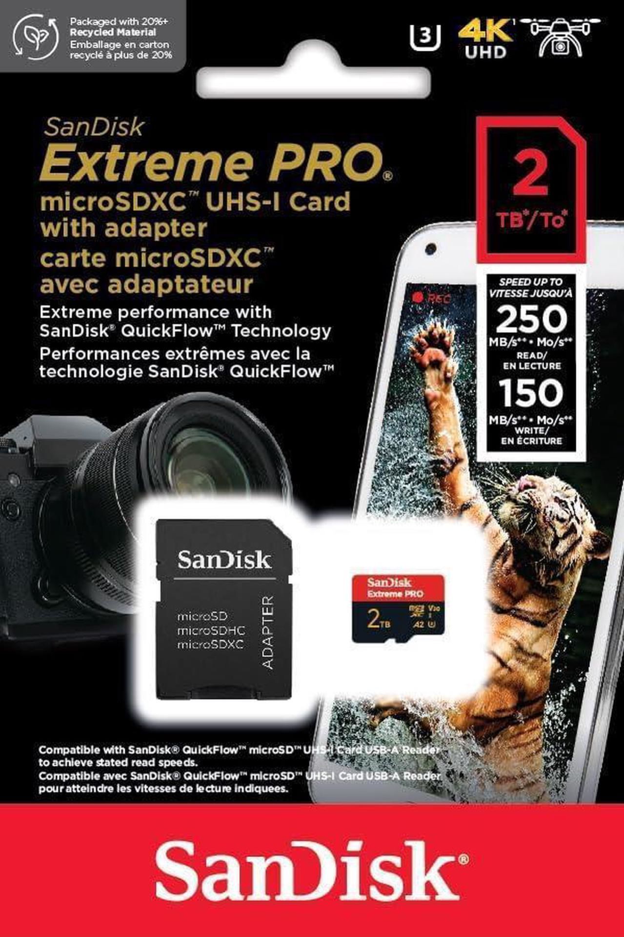 SanDisk Extreme Pro 2TB 250/150MB/s microSDXC UHS-I A2 V30 Adaptörlü Hafıza Kartı SDSQXCD-2T00-GN6MA