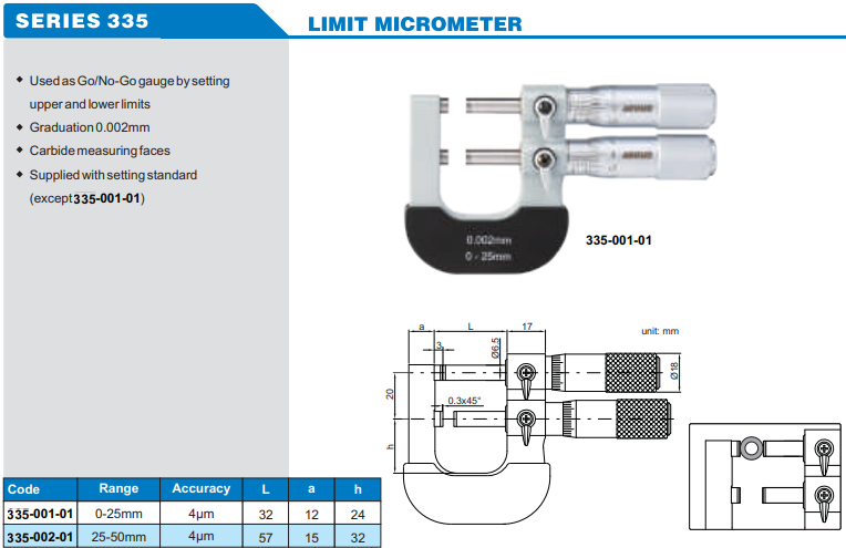 ACCUD Limit Mikrometresi 0-50mm | 335 Serisi
