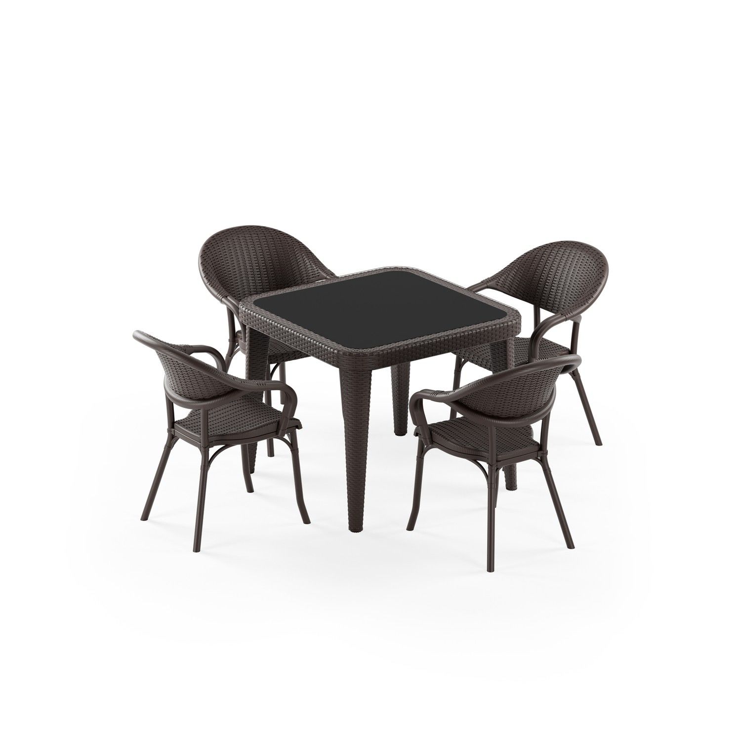 Venge Dış Mekan Kare Masa Sandalye Takımı 4 Kişilik 90x90