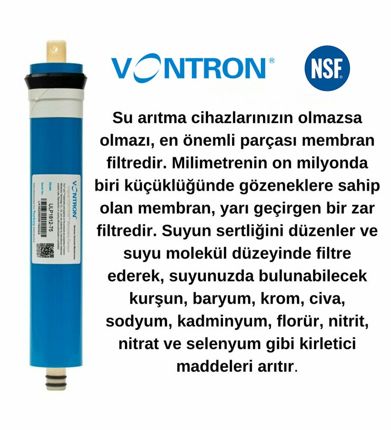 Vontron 100 GPD Su Arıtma Cihazı Membranı ÜCRETSİZ KARGO