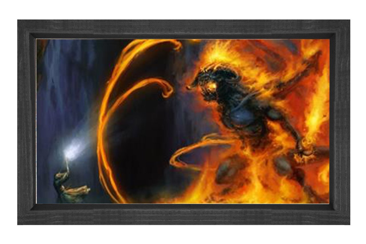 Baldrog VS Gandalf Tablosu Siyah Ahşap Çerçeve - 70x100 - Çerçeveli Tablo
