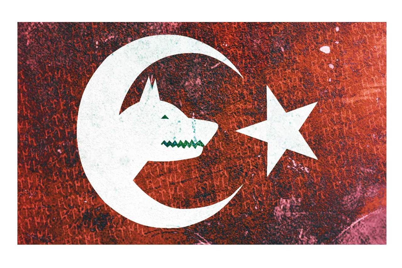 Bozkurt Ve Türk Bayrağı Tablosu Çerçevesiz - 45x30 - Çerçeveli Tablo