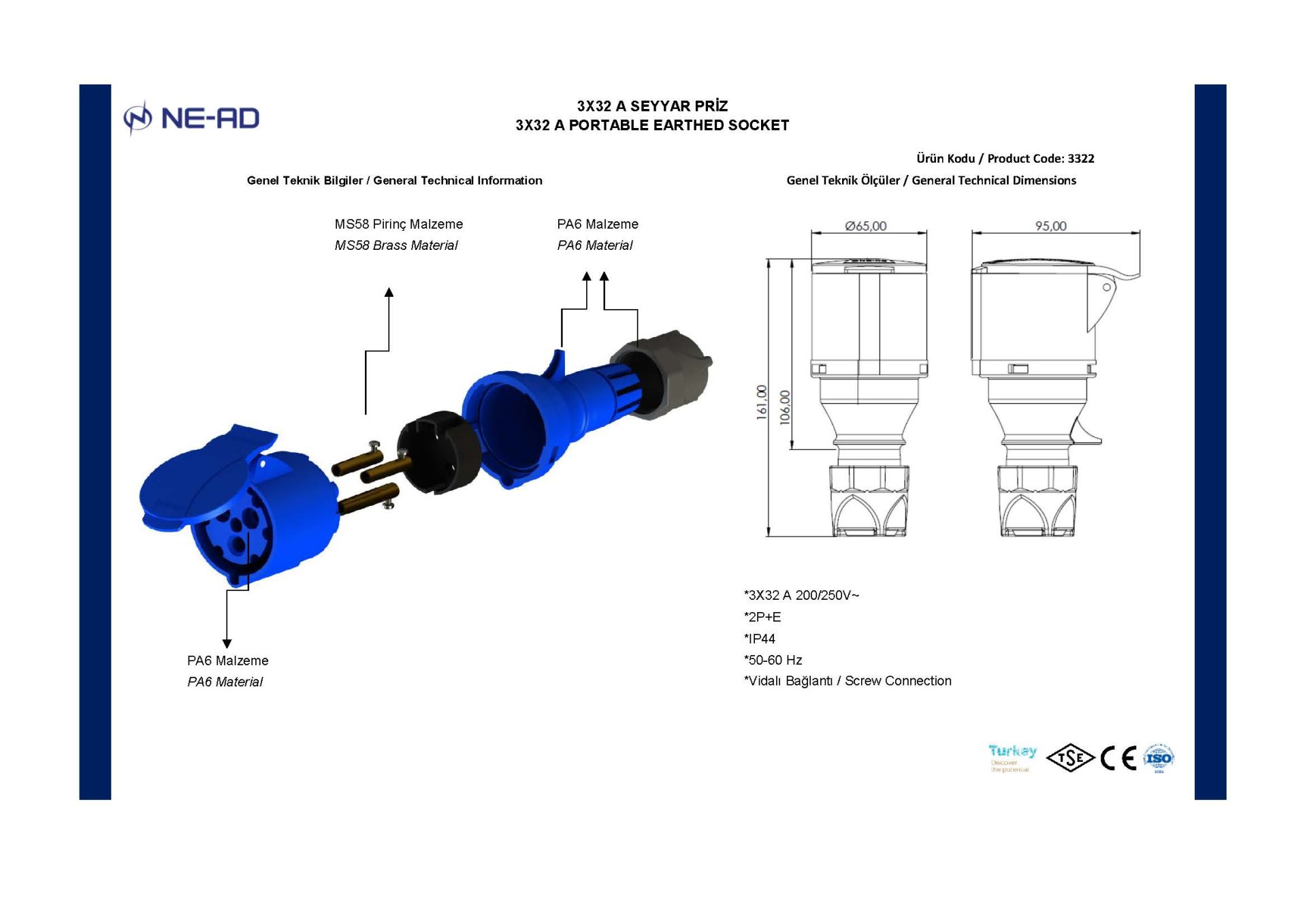 3x32 A Seyyar Priz ADET - 268,20 TL