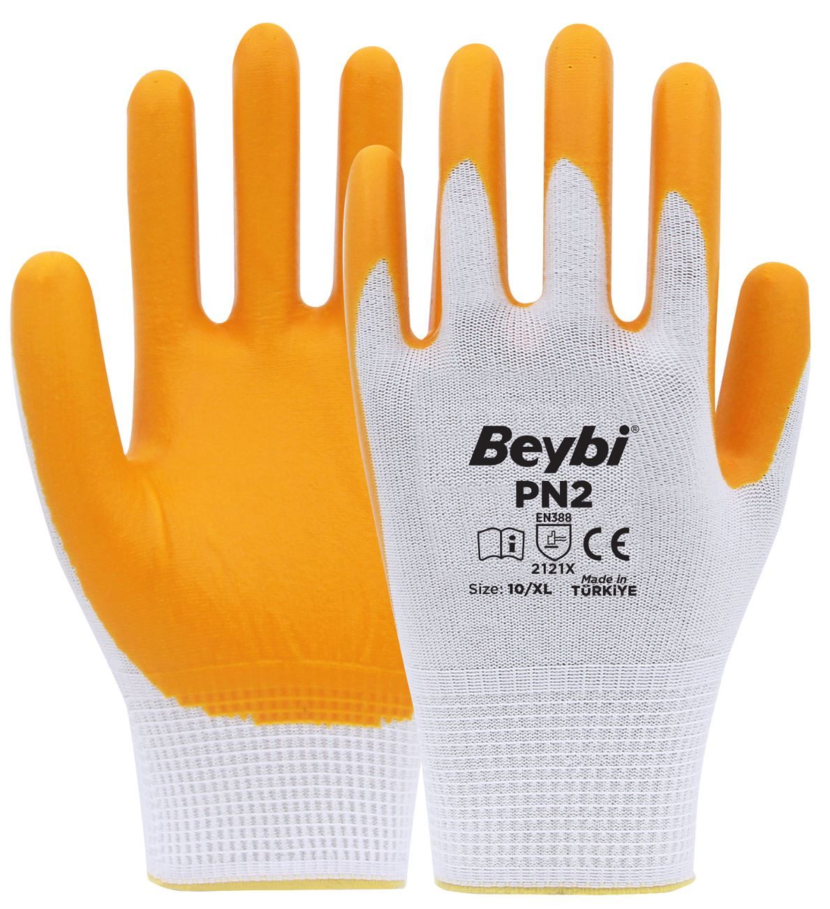 Beybi PN2 Polyester Astarlı Örme Nitril Kaplı Eldiven Sarı-Beyaz No 10 ...