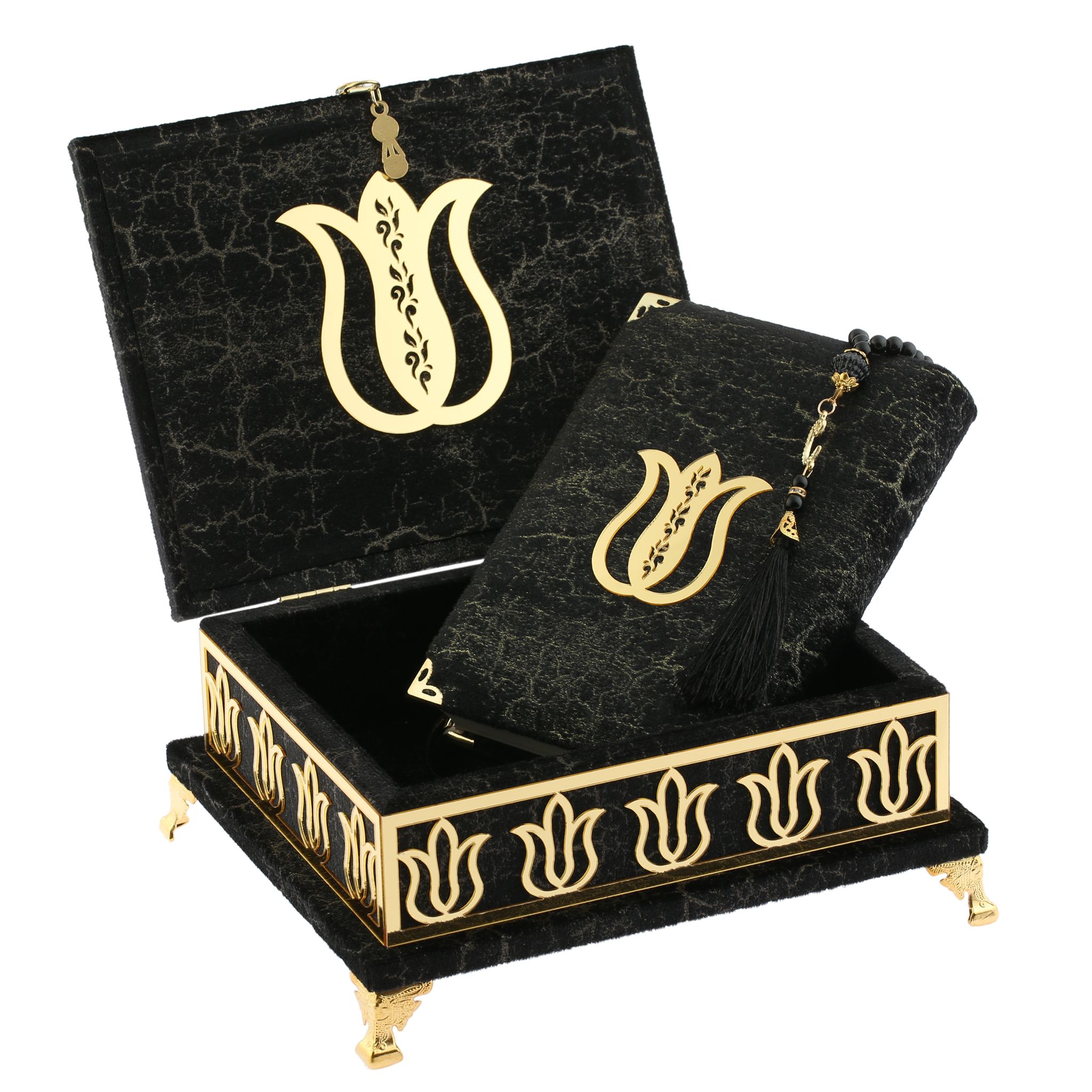 20x25 Cm Mermer Desen Hediyelik Kuran-ı Kerim Tesbih Seti Siyah | Ensar Hac