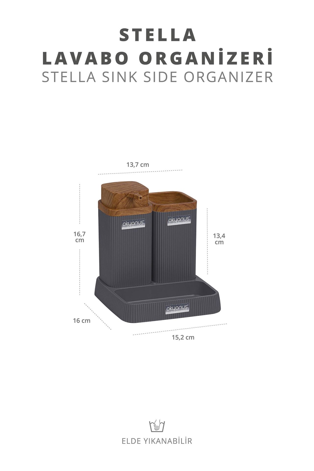 Okyanus Home Stella Antrasit Ahşap Desenli Lavabo Seti