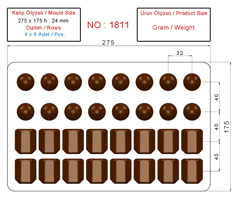 1811 - Çoklu Çikolata Polikarbonat Kalıp - Multi chocolate moulds