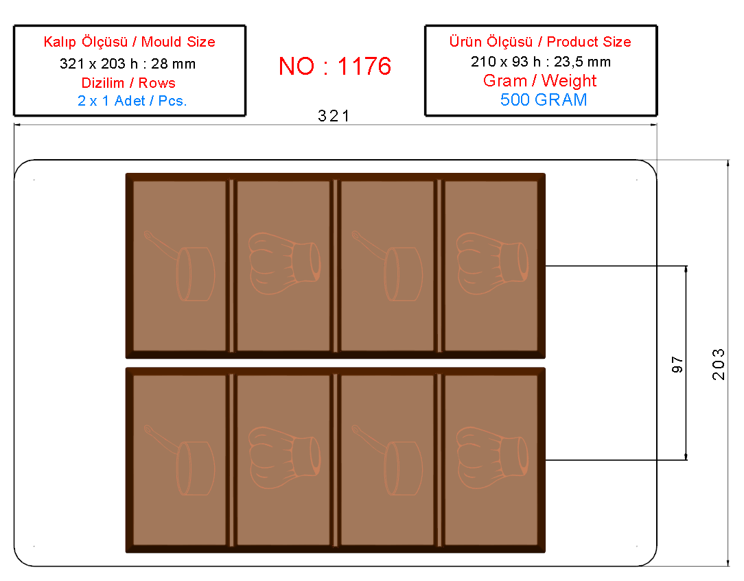 1176 - MİNİ KUVERTÜR ÇİKOLATA KALIBI - MINI COUVERTURE CHOCOLATE MOULD