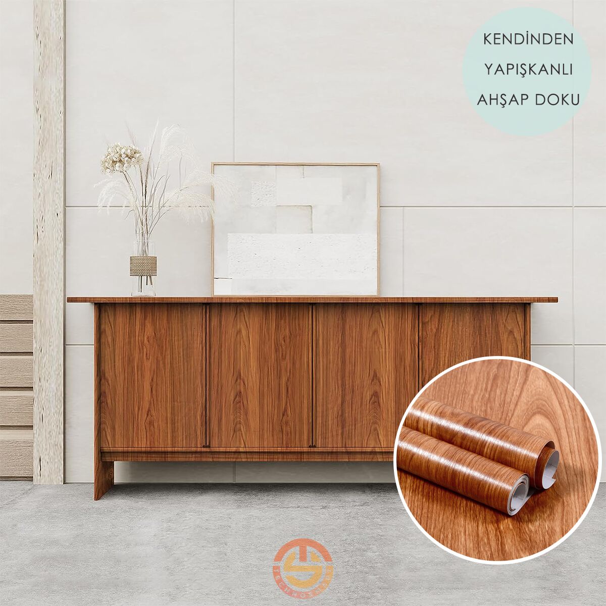 TechnoSmart 60cm×500cm Kendinden Yapışkanlı Ahşap Görünümlü Kaplama Kağıdı Mutfak Dolap Masa Duvar