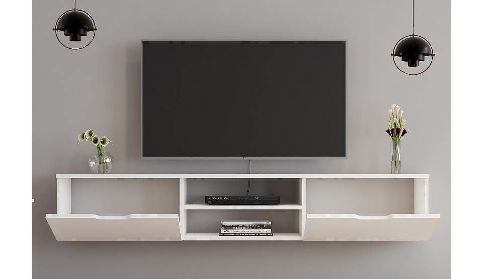 Denoya 2 Kapaklı Duvara Askı Beyaz Televizyon Ünitesi | Pratik Ürünler ...